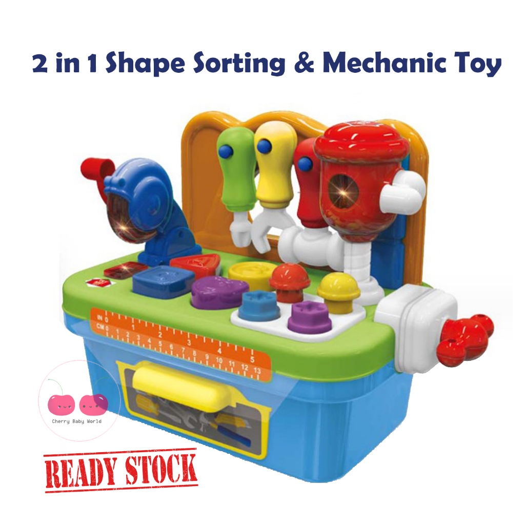 Construction Workbench Tool Set Toy With Shape Sorting Box Pretend Play ...