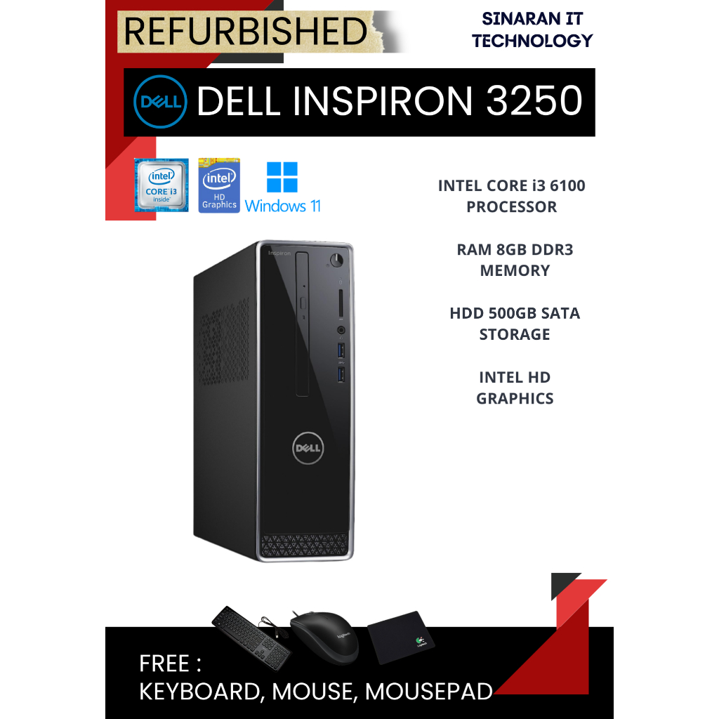 Desktop Dell Inspiron 3250 core i3 6th ram 8gb / hdd 500gb | Shopee ...