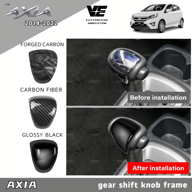 Vemart perodua axia carbon fiber gear shift knob frame cover ...