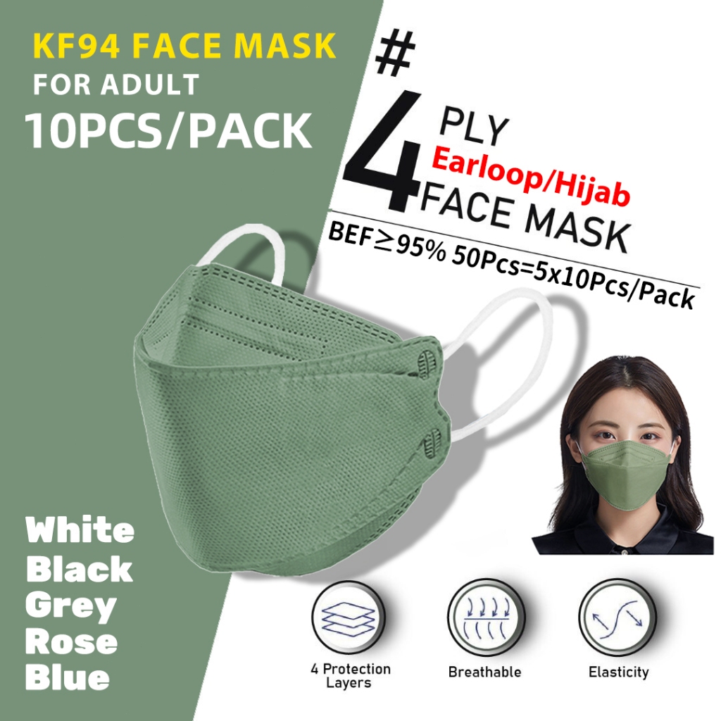 (For Muslim Girls)KF94 hijab black mask 10pcs/Pack kf94 headloop mask 4ply Korea Adult KF94Face ...
