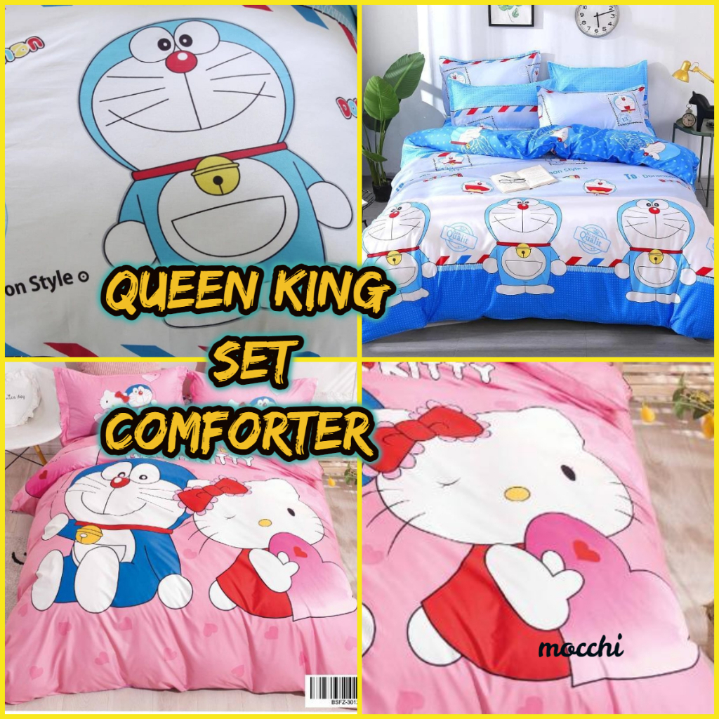 Cadar Hello Kitty Doraemon Bedsheet Super Single 5in1 Queen King Fitted ...
