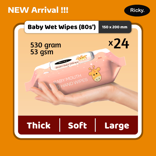 (24 packs) RICKY Non Alcohol Baby Wet Wipes Tissue Basah Tisu Basah ...