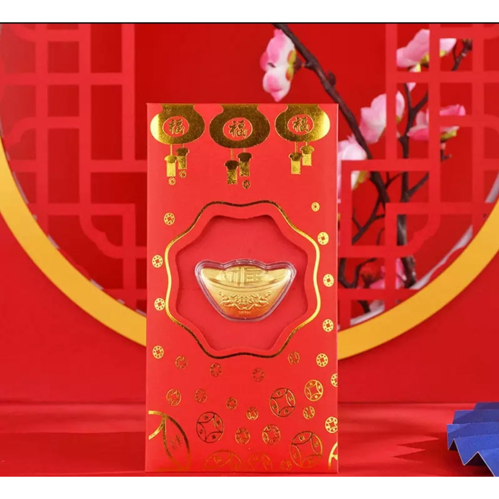 Chinese New Year Ingots style Gold Foil AngPow (元宝金箔红包) / Angpao/ Red ...