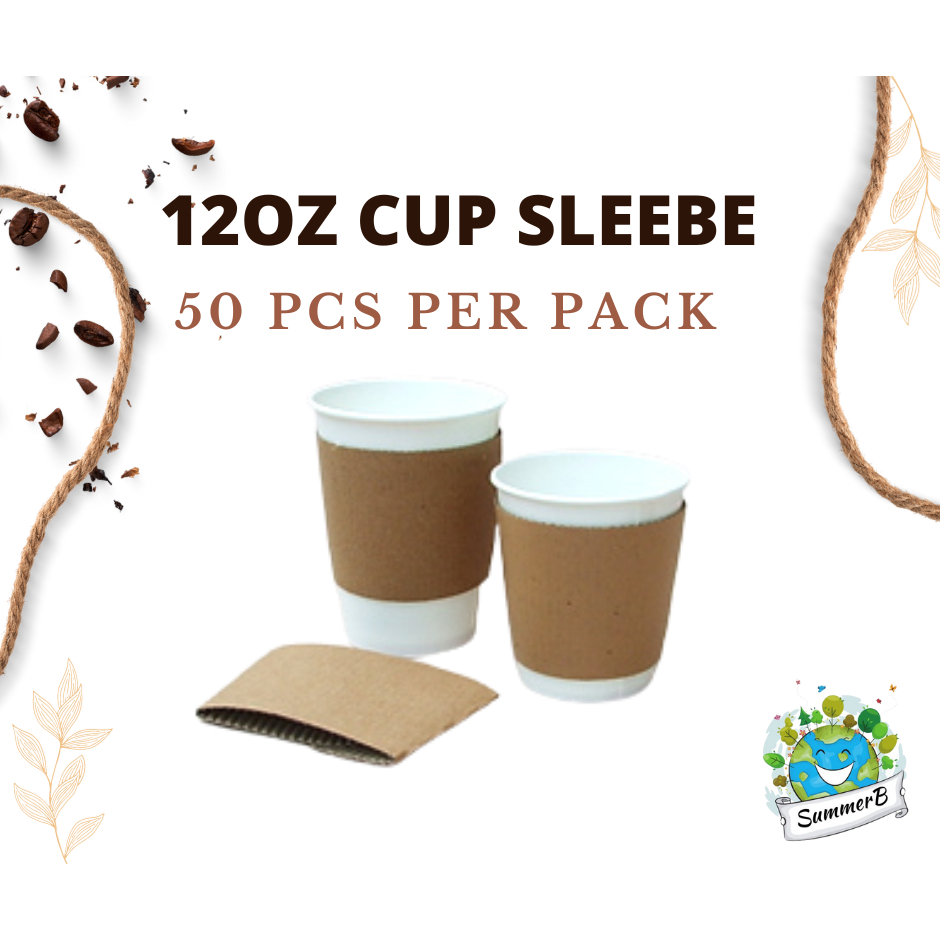(50PCS) Paper Hot Cup Sleeve 8oz & 12oz (Kraft) / Paper Hot Cup Sleeve ...