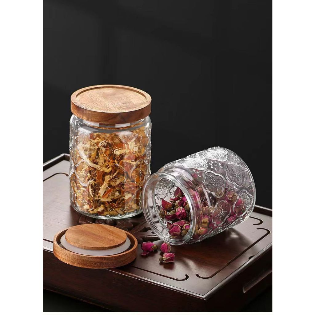 Glass Jar Vintage Canister Food Storage Jar with Seal Wooden Lid Retro ...