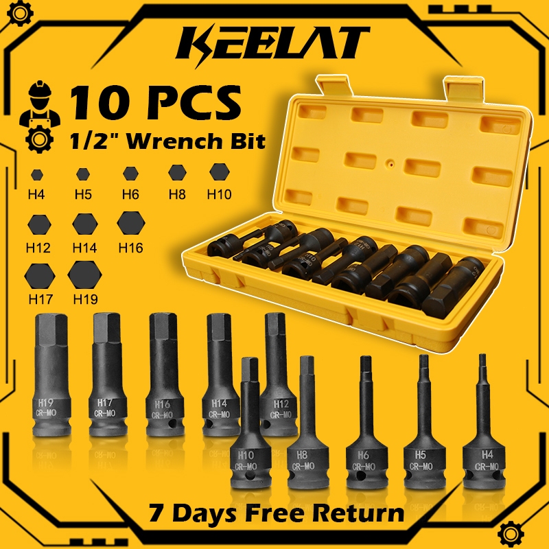 KEELAT CR-MO Steel 1/2" DR Hex Drive Bit Hexagonal Screwdriver Head Dr ...