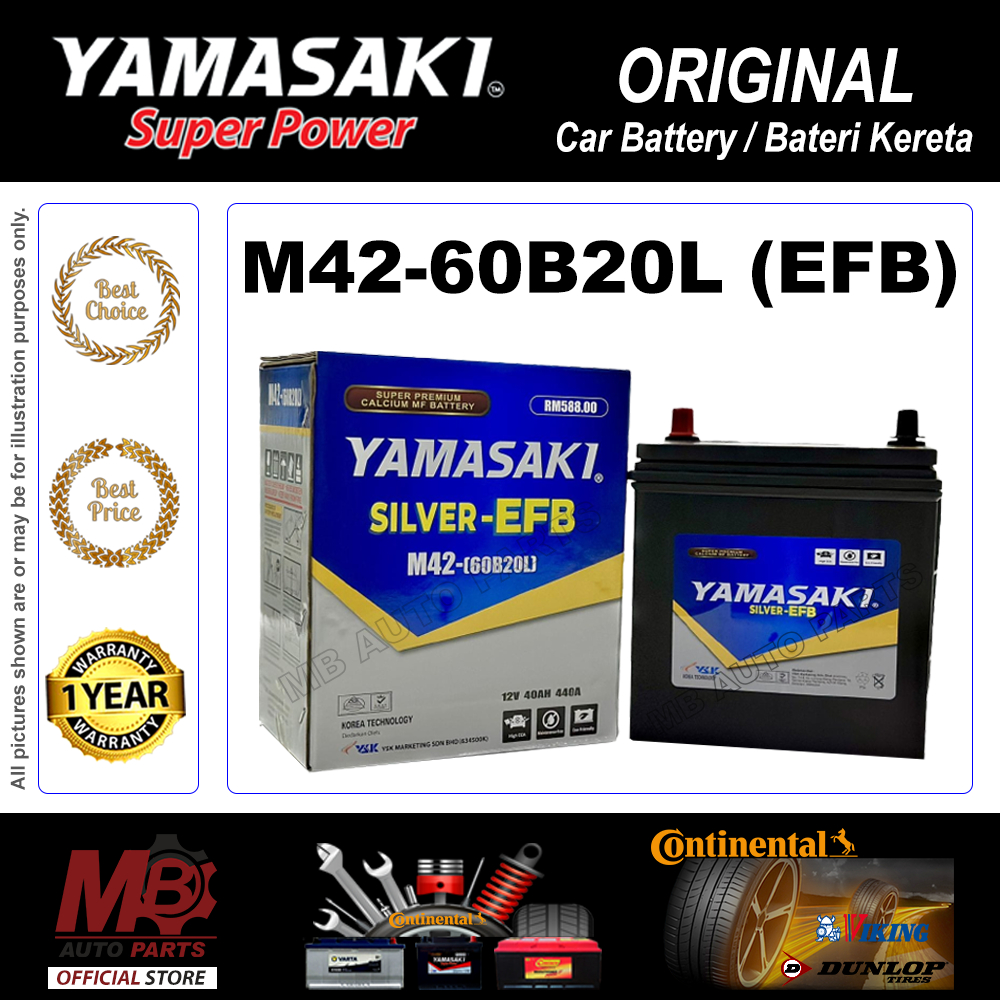 YAMASAKI - M42L-60B20L EFB Silver - Super Power Battery [Car Battery | Bateri Kereta] | Shopee ...