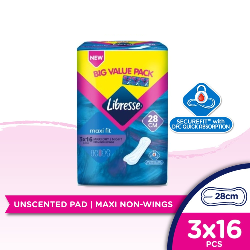 LIBRESSE Maxi Fit Non Wing 28cm 16 Pads x 3 Big Value Pack | Shopee ...