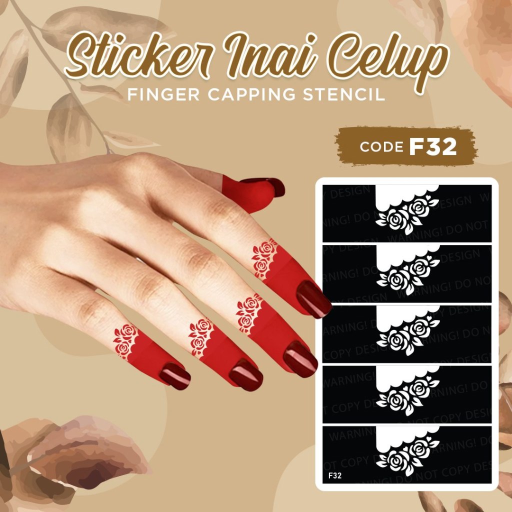 1 pcs Stiker Inai Celup (5 jari) Sticker Dip Henna Cantik Murah Design ...