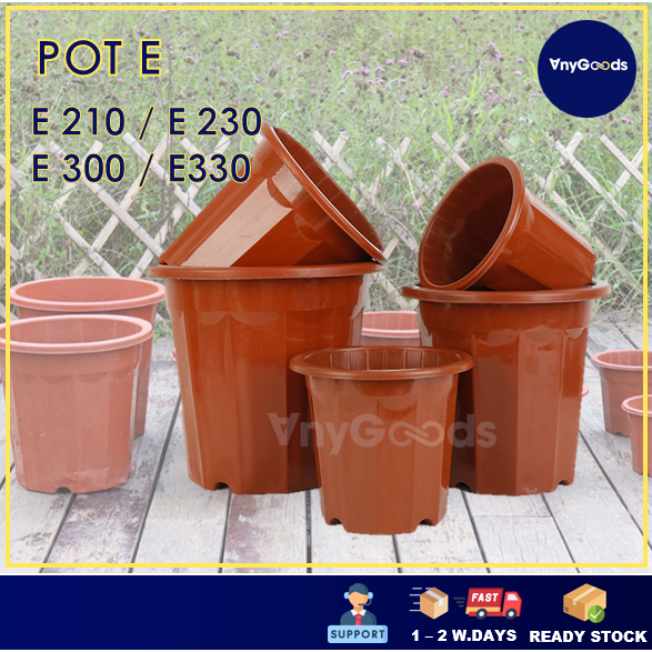 AnyGoods E-Pot Brown Reversed Edge Round Plastic Flower Pot / Pot ...