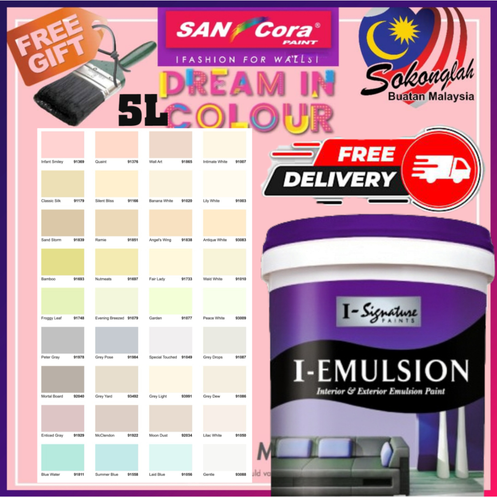 SANCORA I EMULSION 5 LITER Interior Wall Matt Paint / Cat Dinding Dalam Tidak Kilat ( PAGE D ...