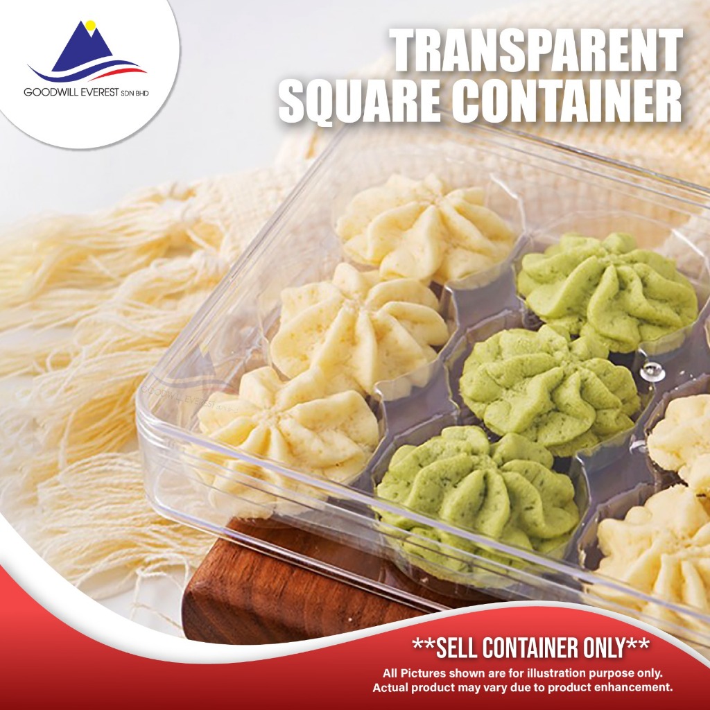 Square Plastic Transparent Container (2288) , Cookies Container, Bekas ...