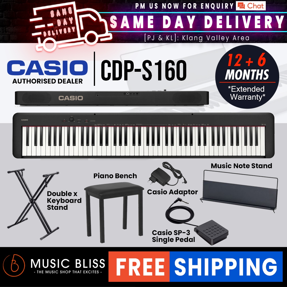 Casio CDP-S160 88-key Digital Piano with FREE Piano Bench - Black / Red ...