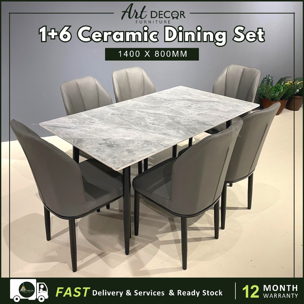 [FREE INSTALL]Art Decor 1+6 Ceramic Set Meja Makan 6 Kerusi | Dining ...