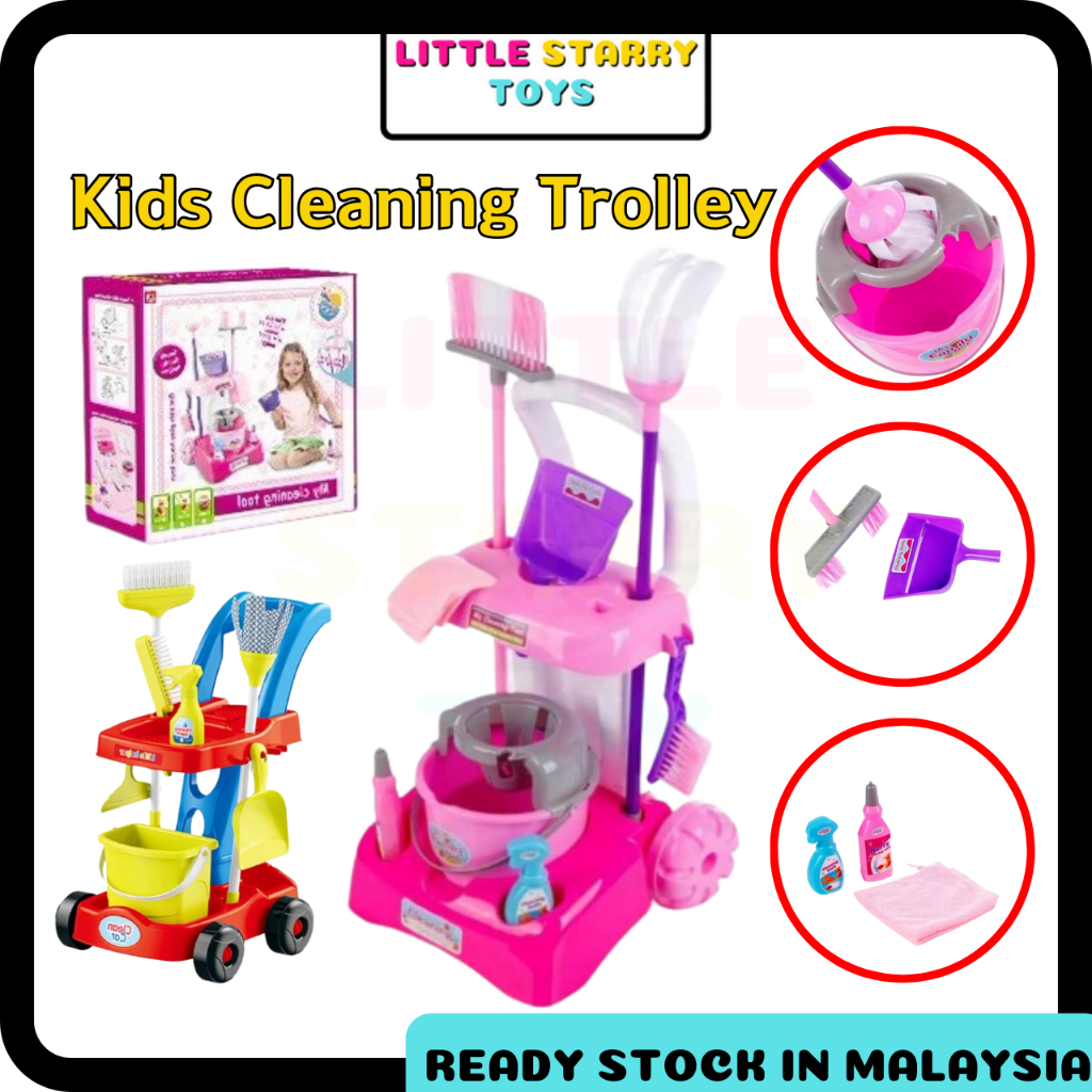 Ready Stock !!! Kids Cleaning Trolley Cart with Mop & Brush Role Toy ...