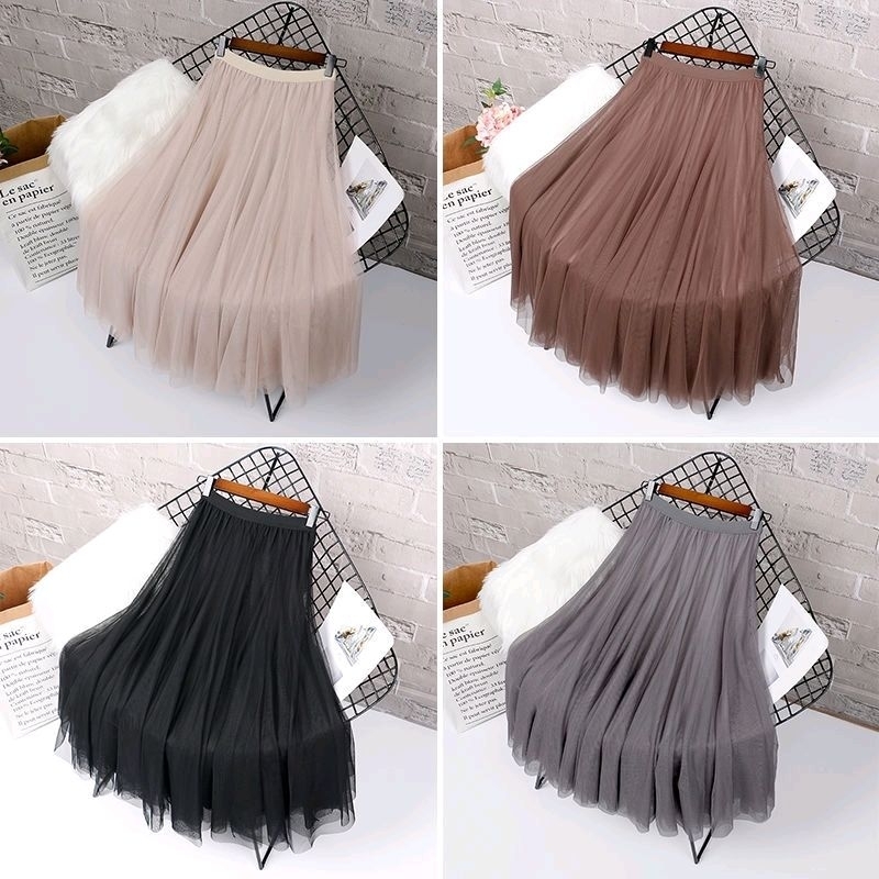 Premium PRINCESS (3 Layer ) Plain Tutu Tulle skirt Elastic High Waist ...