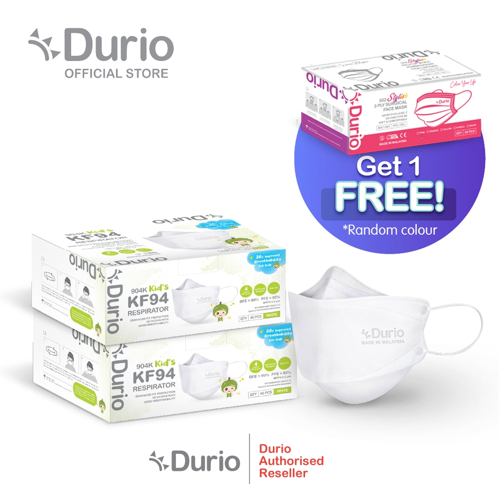 Durio 904K Kid's KF94 Respirator - White/Black (40 Pcs) [Buy 2 Free 1 ...