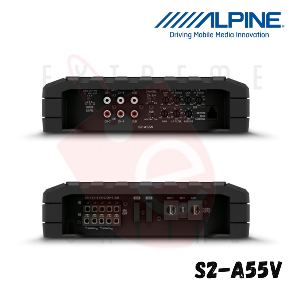 Alpine S2-A55V S-Series 5-channel car amplifier — 40 watts RMS x 4 at 4 ohms + 300 watts RMS x 1 ...