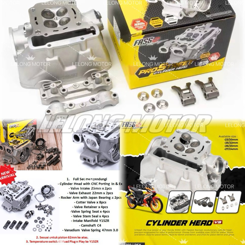 FASSTEK RACING HEAD RS150 V3 HEAD 25/22 26/23 27/24 WITH VALVE+ROCKET ...