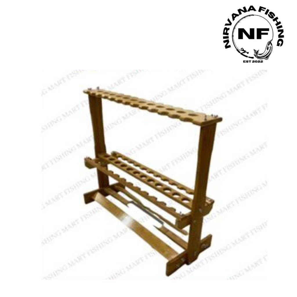 Fishing Rod Stand Quality Wood Material 23-38 Lubang Rak Pancing Boleh ...