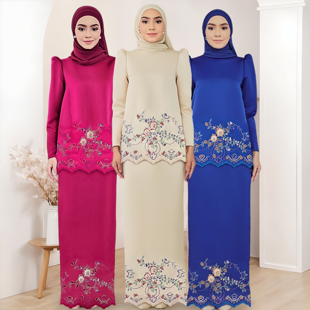 Sulam Baju Kurung Moden Muslimah Baju Raya 2024 Pleated Kurung Embroidery Perempuan Baju Tunang ...