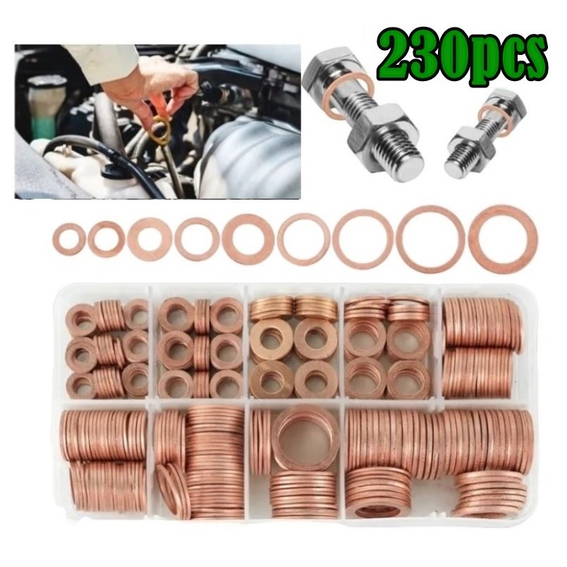 230pcs Copper Washer Solid Flat Ring Oil Plug Gasket Seal Cooper Washer ...