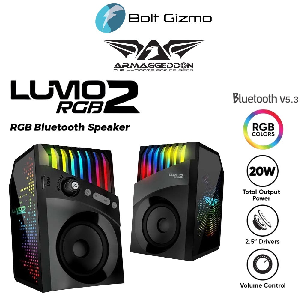 Armaggeddon Lumo 2 RGB Bluetooth 5.3 Low Latency AUX Stereo Speaker ...