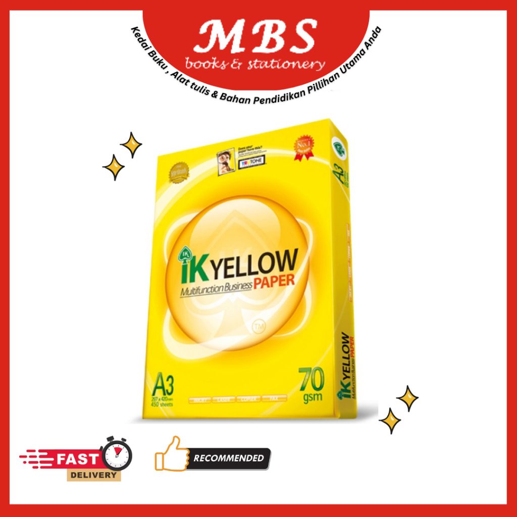 IK Yellow A4 Paper Multifunction 70gsm ( 450 Sheet / REAM ) Kertas A4 ...