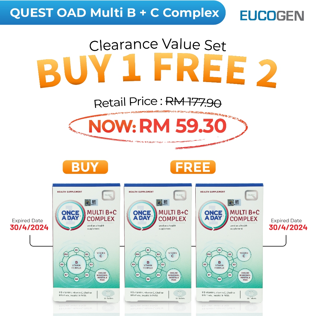 Buy 1 Free 2(Expiry 30.4.2024) - 30's QUEST Multi B Complex + 500mg ...