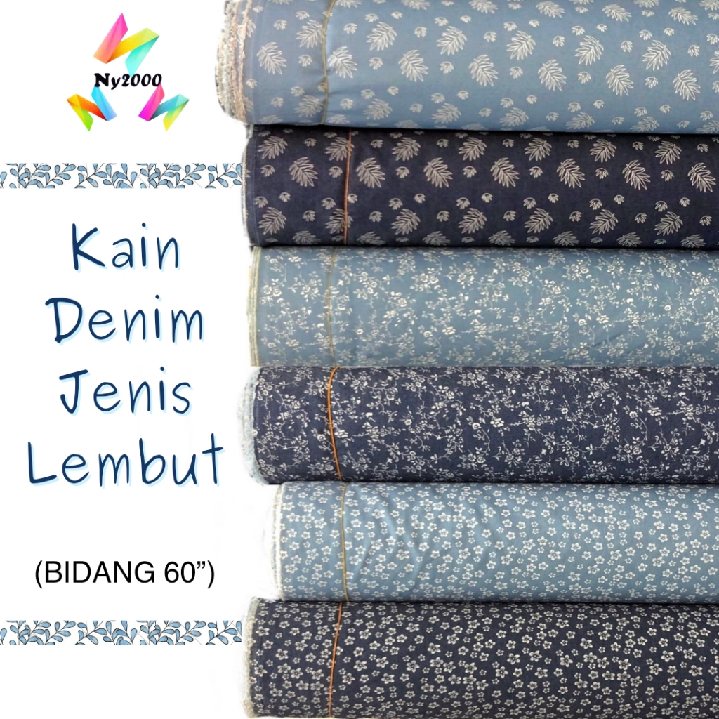 Kain Denim Jenis Lembut Corak Bunga Buat Baju Wanita (Bidang 60 ...