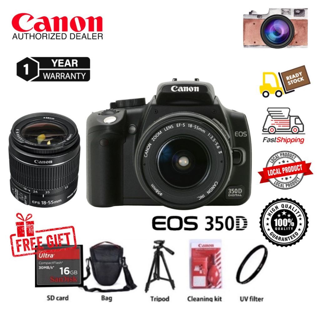 Canon EOS 350D Vintage Digital SLR Camera w/ 18-55mm f/3.5-5.6 Student ...