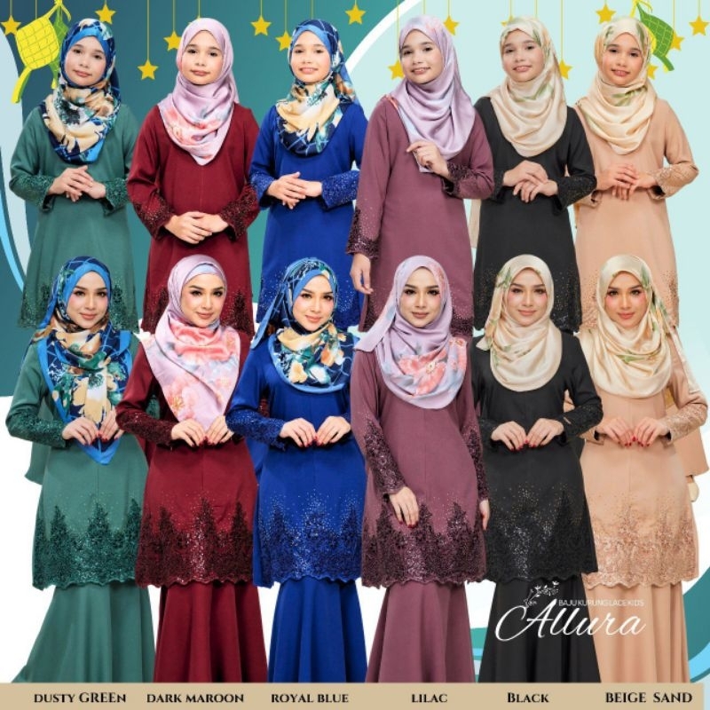 { GAYA RAYA 2024 } ALLURA MOM KIDS KURUNG MODEN | Shopee Malaysia