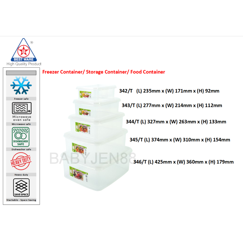 BESTWARE 342 343 344 345 346/T Plastic Freezer Container / Storage Multipurpose Food Container ...