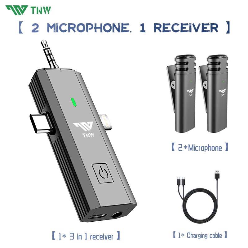 TNW Y12 Wireless Lavalier Microphone Noise Reduction Dual Lapel Mic 2.4G Low Delay for TikTok ...