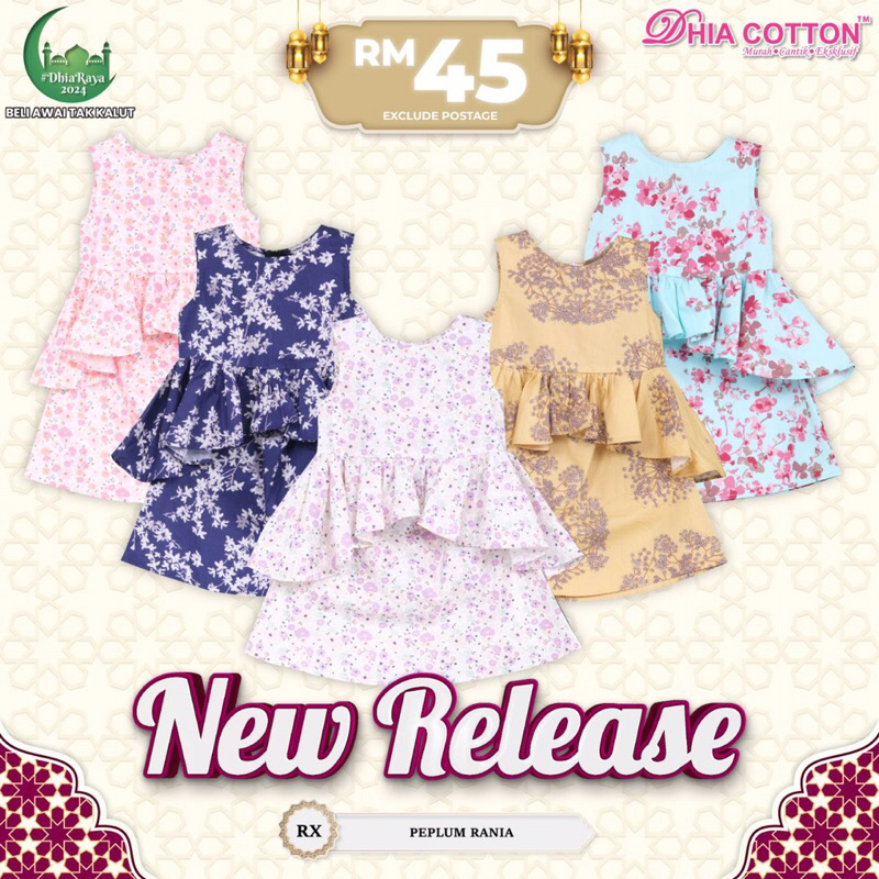 (NEW) Baju Raya Kanak-Kanak ‼️ Baju Peplum Rania Kids By Dhia Cotton ...