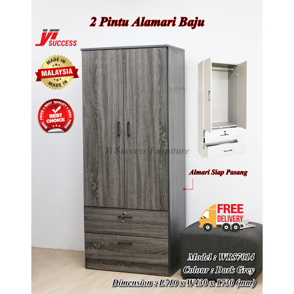 Yi Success 2 Door Wardrobe With 2 Drawer (Siap Pasang) / Particle Board ...