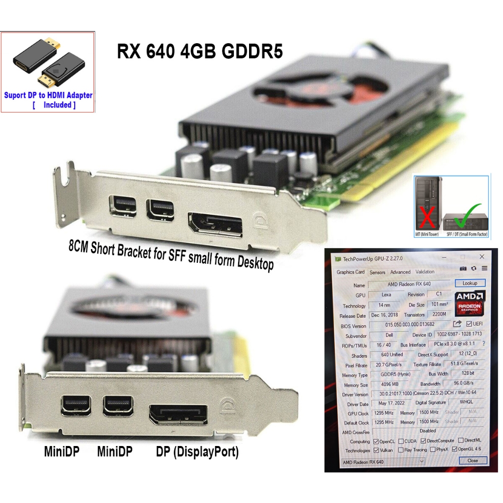 Original Dell AMD Radeon RX 640 4GB GDDR5 - SFF Video Display Graphics ...