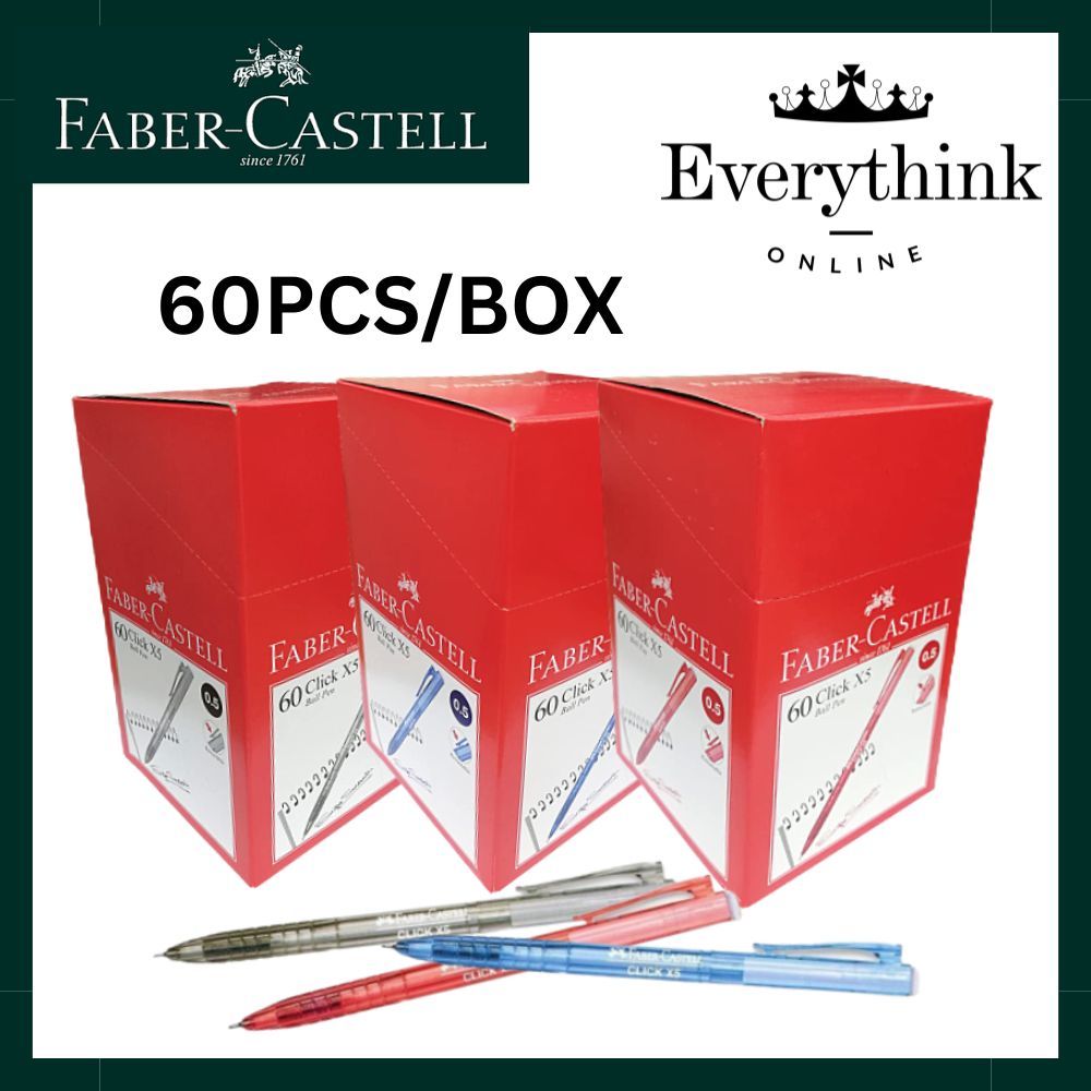 [60PCS/BOX] FABER CASTELL BP CLICK X5 X7 BALL PEN 0.5MM 0.7MM RETRACTABLE SMOOTH INK WATER ...