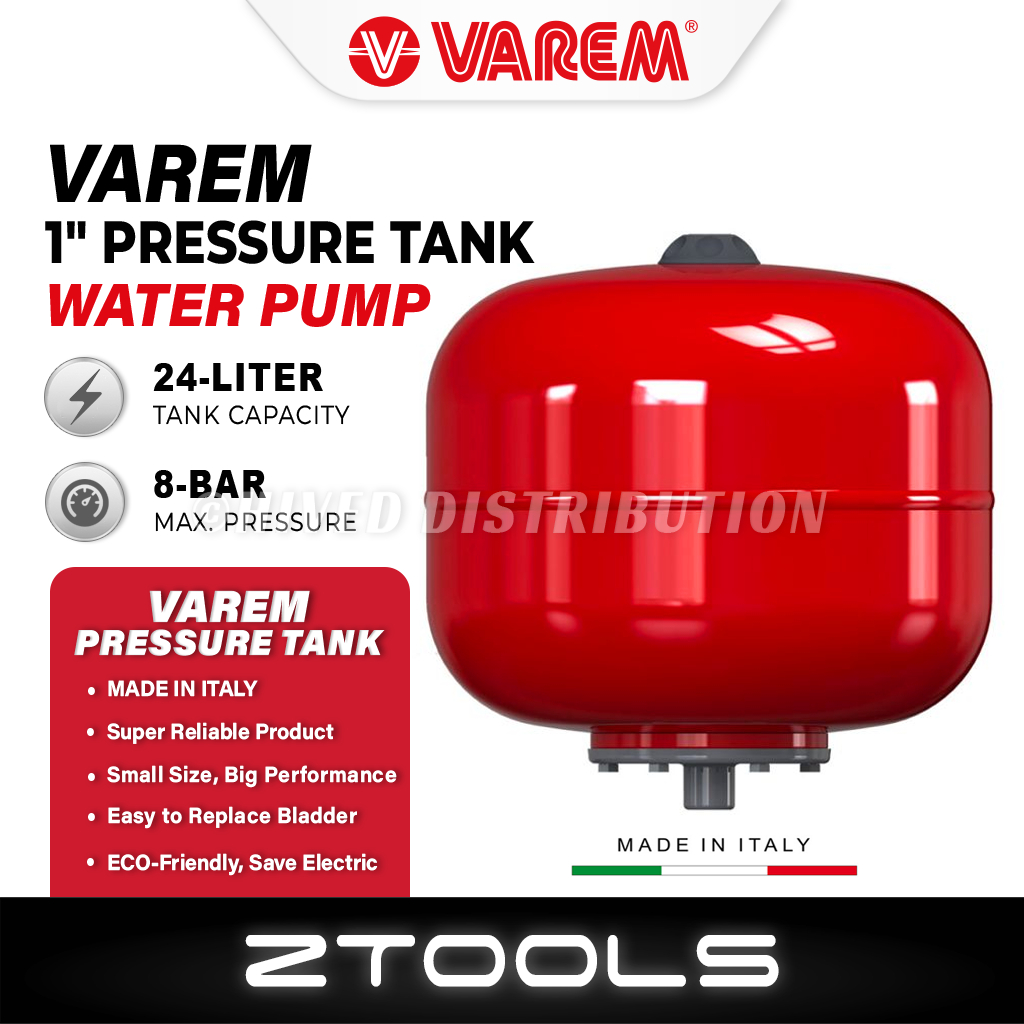 (ITALY) VAREM 1" Water Pump Pressure Tank | 8L & 24L | 8bar | Pam ...