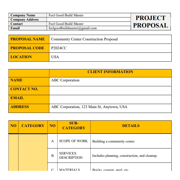Project Proposal Template - Ideal for Construction Projects - Plan ...