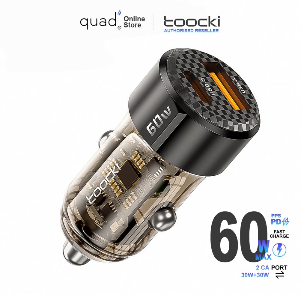 Toocki 60W Max Dual Port Fast Car Charger with PD QC PPS Technology 30W ...