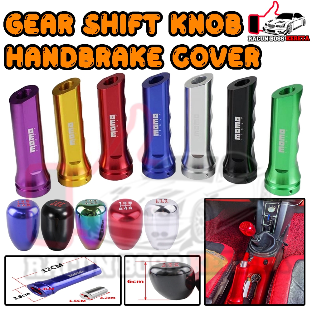MOMO CAR ALUMINIUM 5 SPEED GEAR SHIFT KNOB + HANDBRAKE COVER UNIVERSAL ...