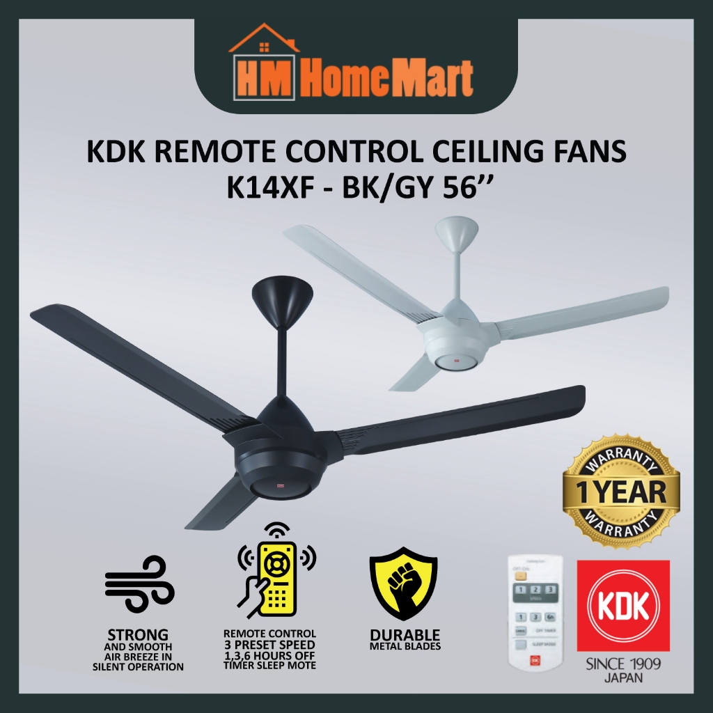 (FREE GIFT) KDK K14XF 56" AC Motor Remote Ceiling Fan (Grey/Black) (1 ...