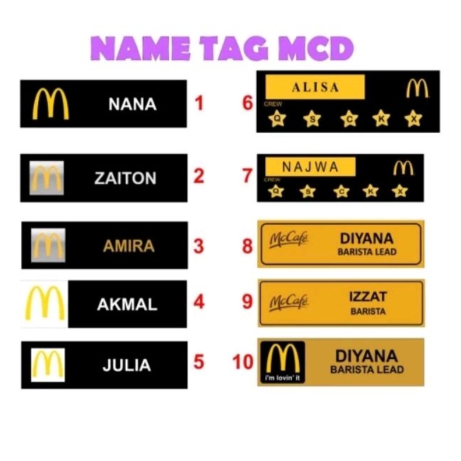 NAME TAG MCD/Mc Donalds | Shopee Malaysia