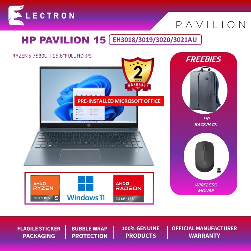 HP Pavilion 15-Eh3020AU 15.6" FHD Laptop Fog Blue ( Ryzen 5 7530U, 16GB ...
