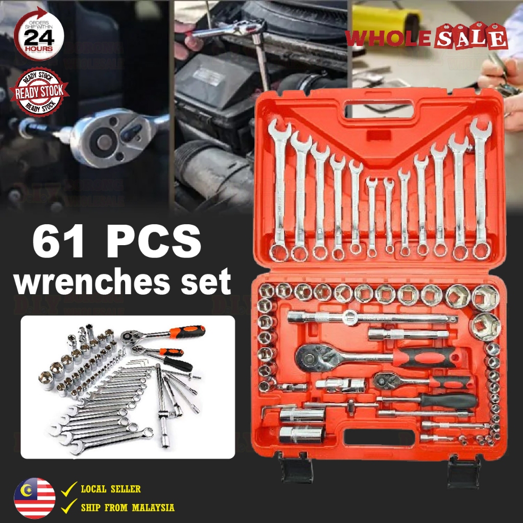 61pcs 1/2" 1/4" Heavy Duty Spanner Wrench Set Socket Ratchet ...