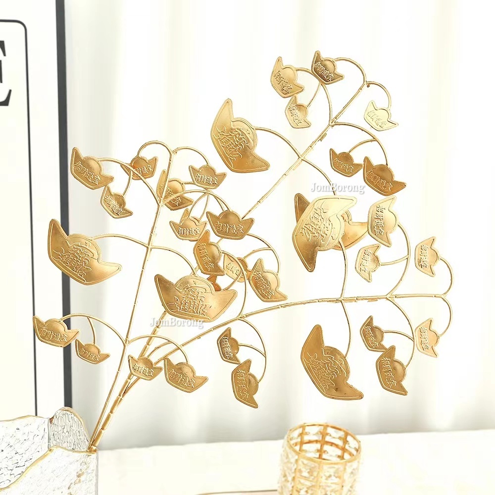 GOLD ARTIFICIAL FLOWER LEAF lotus pod heart ginkgo wedding home decoration deco gift daun emas ...