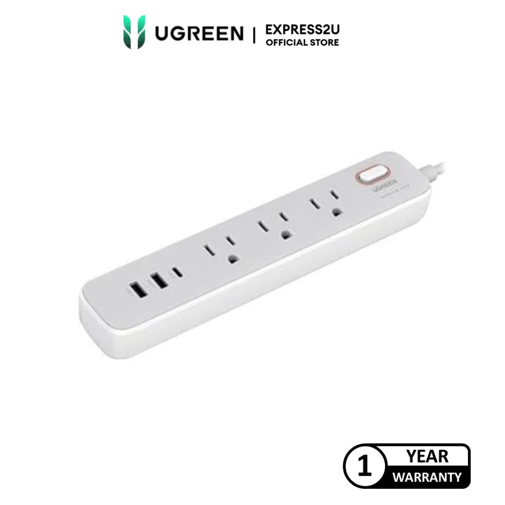 UGREEN SURGE PROTECTOR POWER STRIP 3UK OUTLET+2C1A 30W 2M CABLE ...