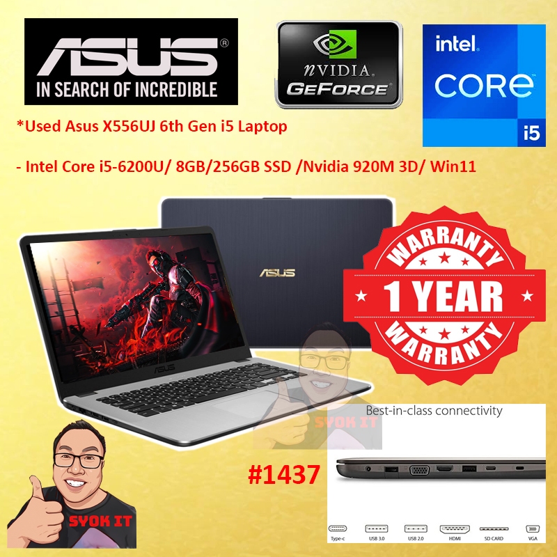 #1437 *Used Asus X556UF Intel Core i5-6200U 8GB 256GB SSD Nvidia Geforce 920M Win11 c/w 1 Year ...