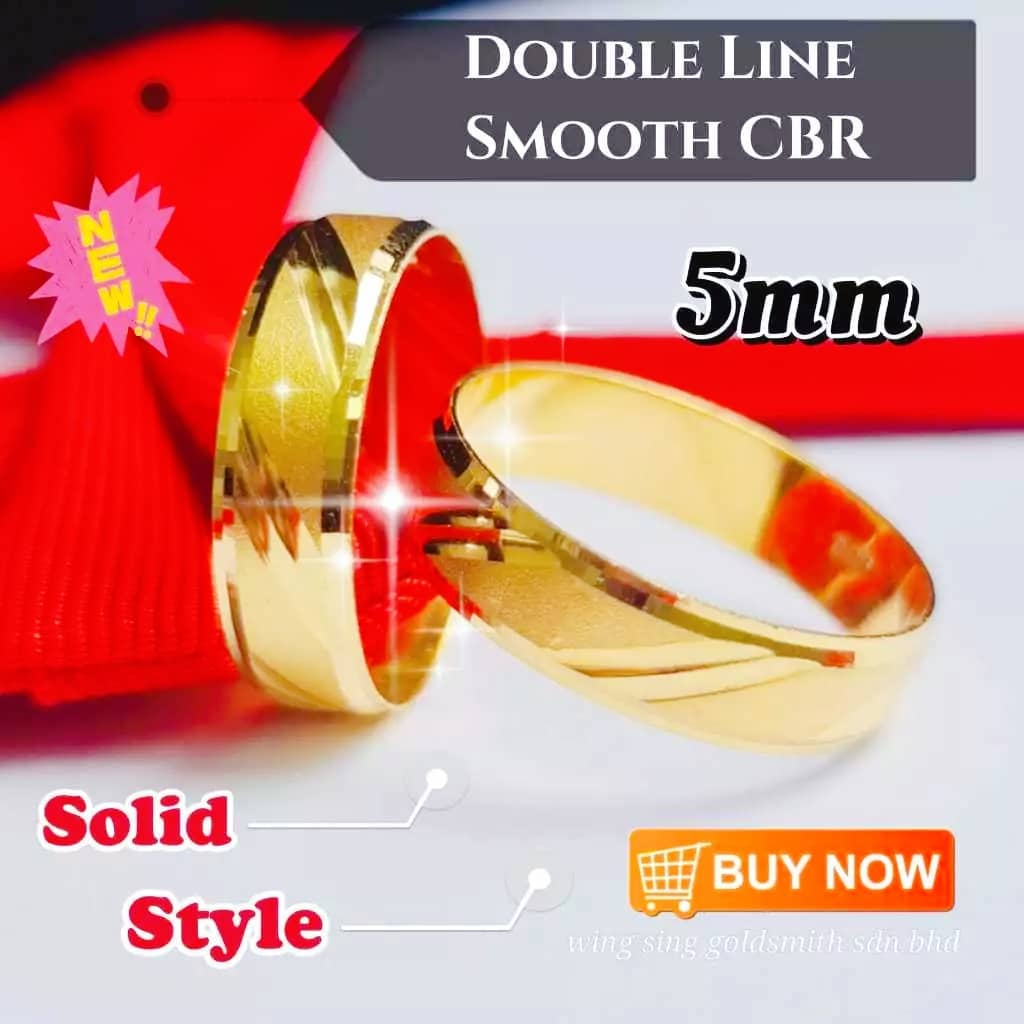 Wing Sing 916 Gold 5mm Double Line Smooth Solid CBR / Cincin Belah Rotan Padu Fesyen Emas 916 ...